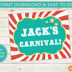 Editable Carnival Sign // Instant Download PDF // Printable Circus Sign ...