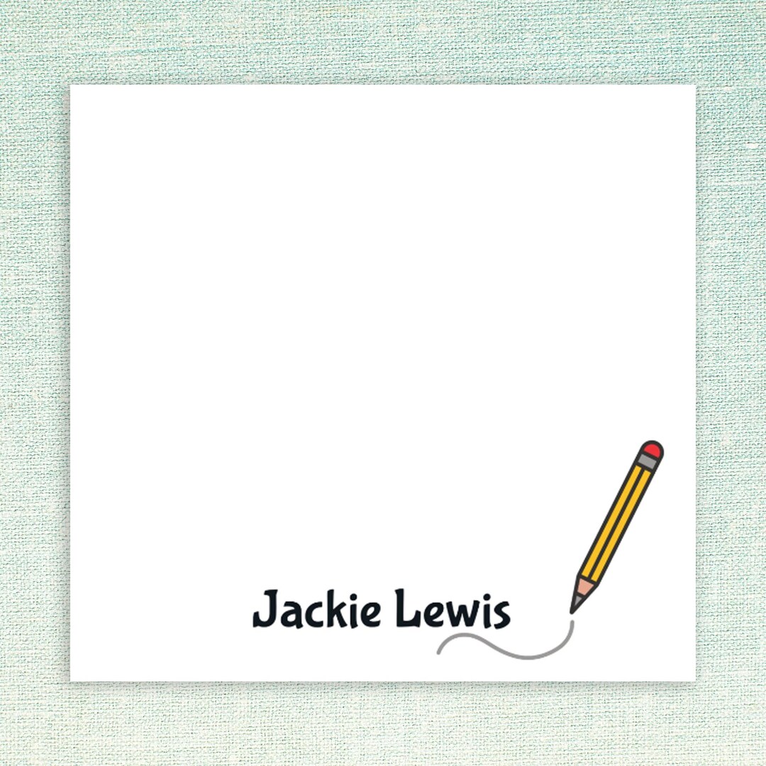 Personalized Sticky Notes With Pencil Design and Custom Text // 3"x3 ...