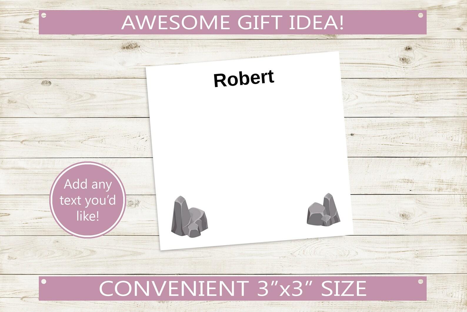 Personalized Sticky Notes With Rock Design and Custom Text // 3"x3 ...