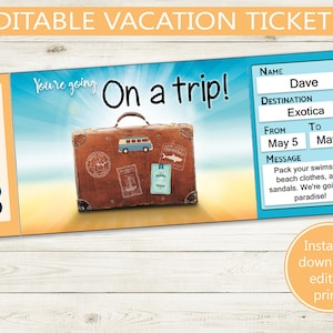 Custom Vacation Tickets // Printable Adobe Editable PDF // Vacation ...