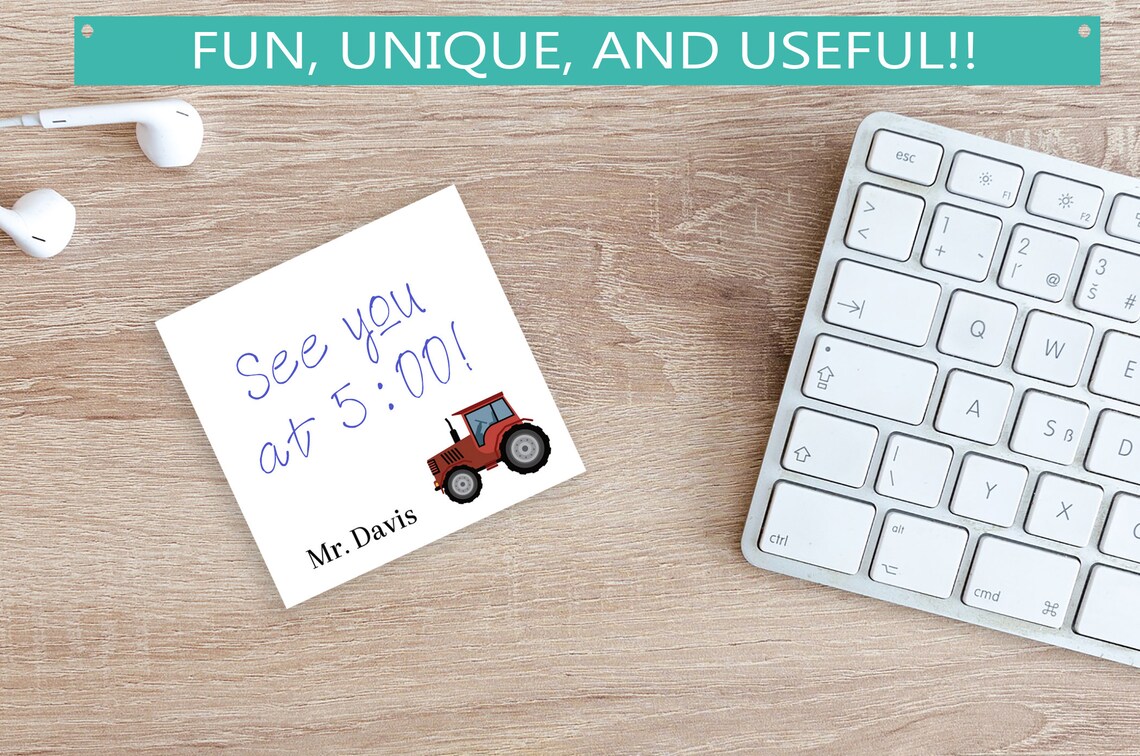 Personalized Sticky Notes With Tractor Design and Custom Text // 3"x3 ...