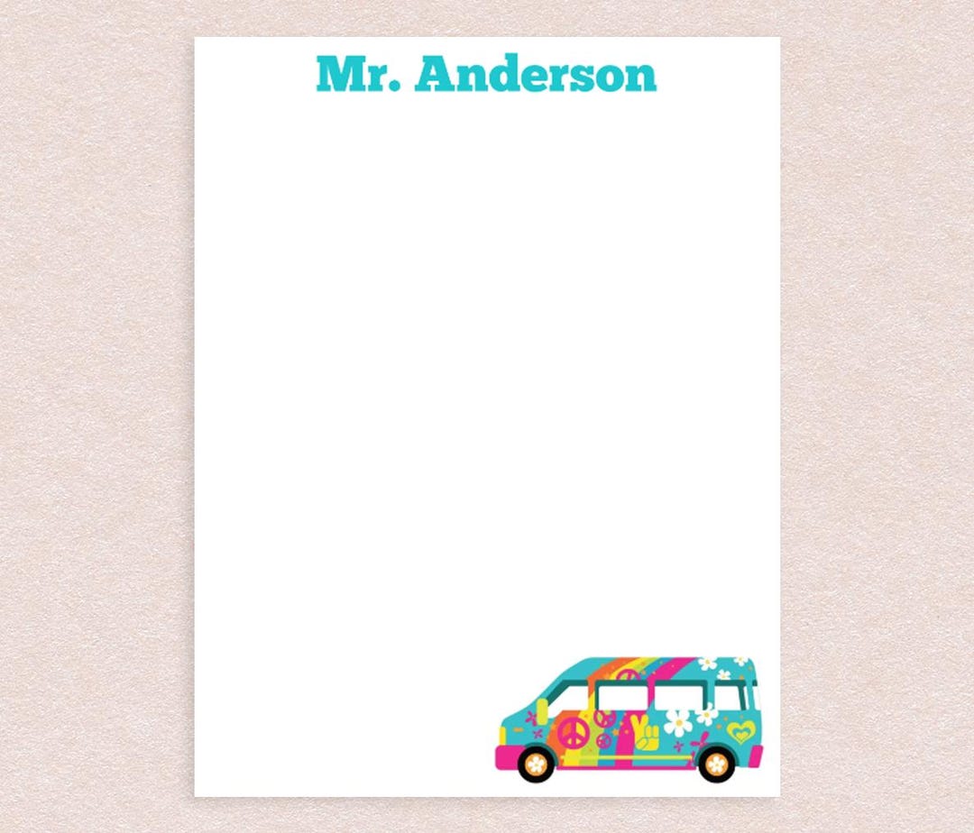 Personalized Notepad With Hippie Van Design and Custom Text // 50 ...