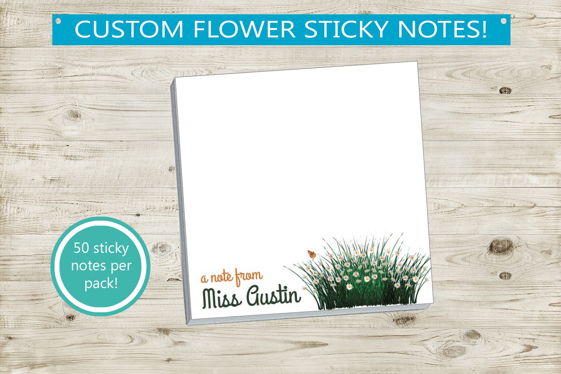 Custom Flower Sticky Notes // personalized gift idea teacher | Etsy