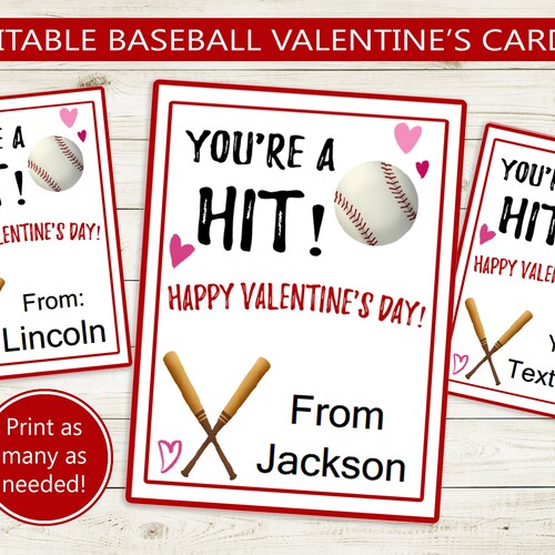 Baseball Valentines Day Cards INSTANT DOWNLOAD Baseball - Etsy