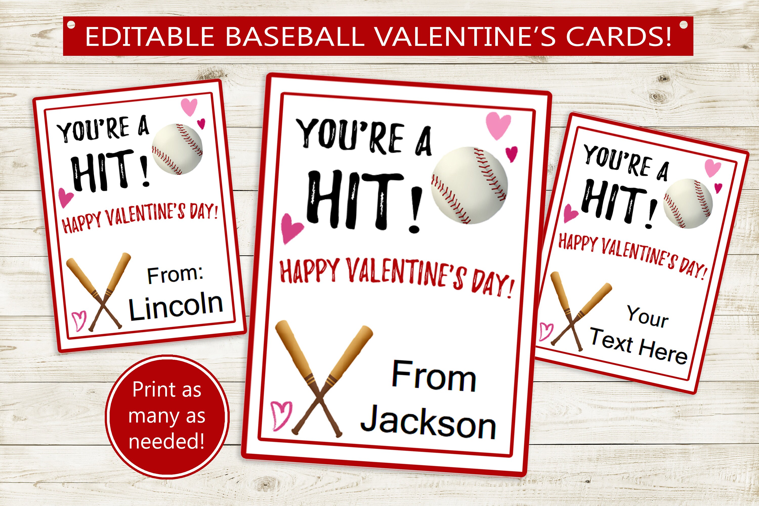 Editable Baseball Valentine's Day Cards // Instant Download Valentine ...