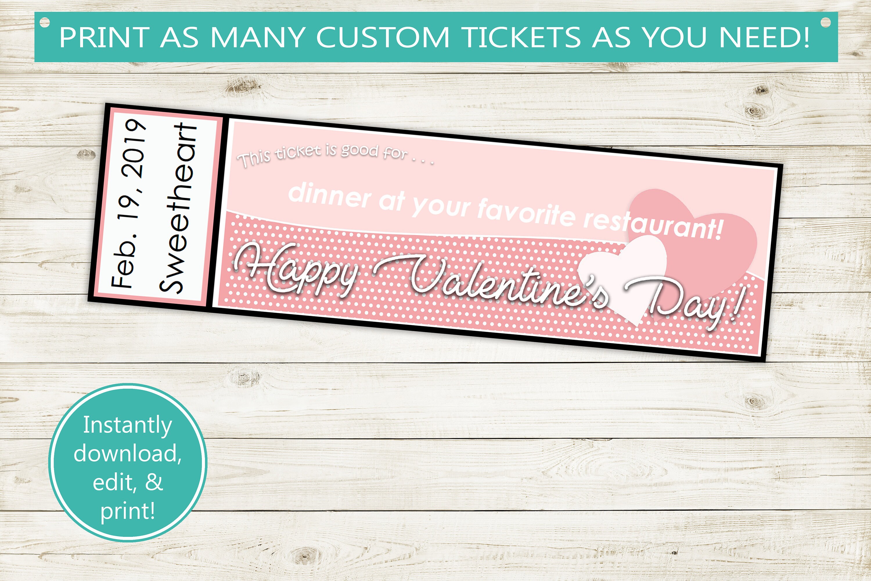 Editable Valentine's Day Tickets // Edit and Print - Etsy
