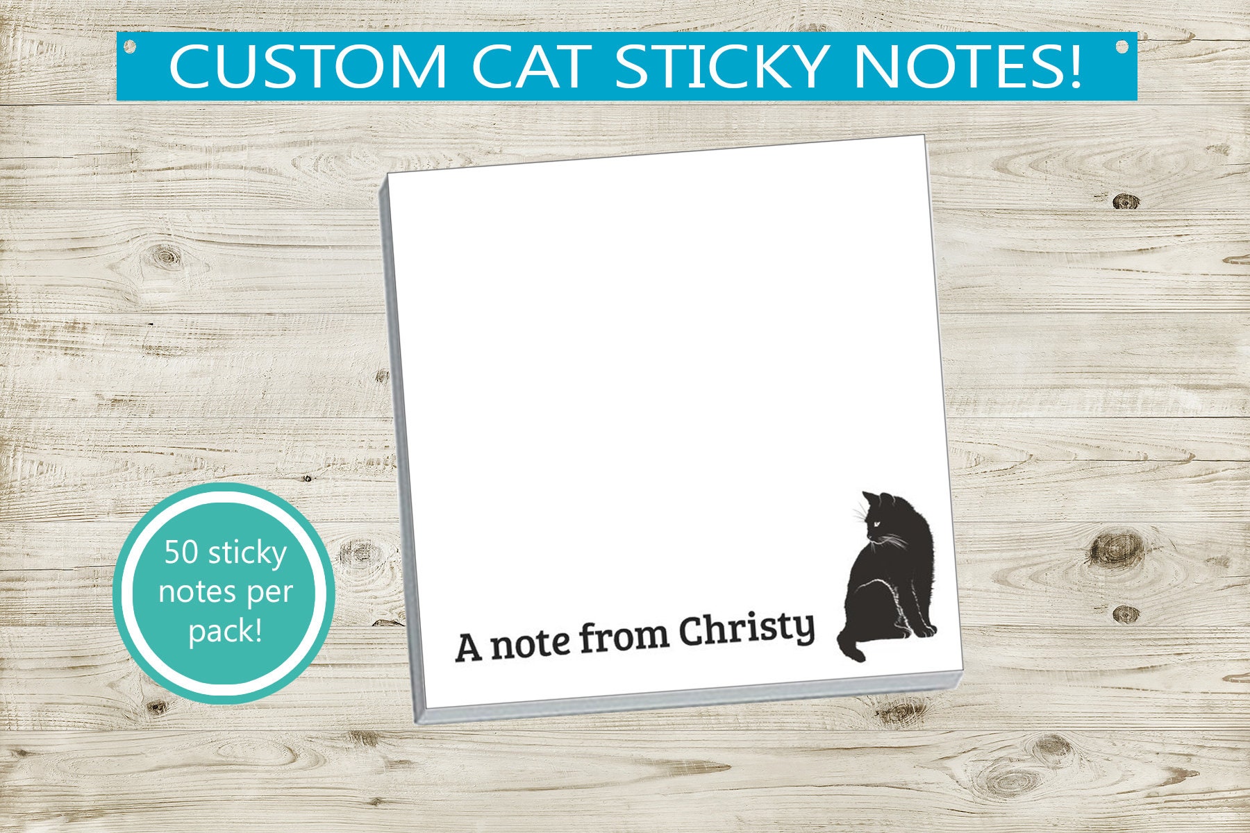 Custom Cat Sticky Notes // Black Cat Design, Gift Idea Customizable ...