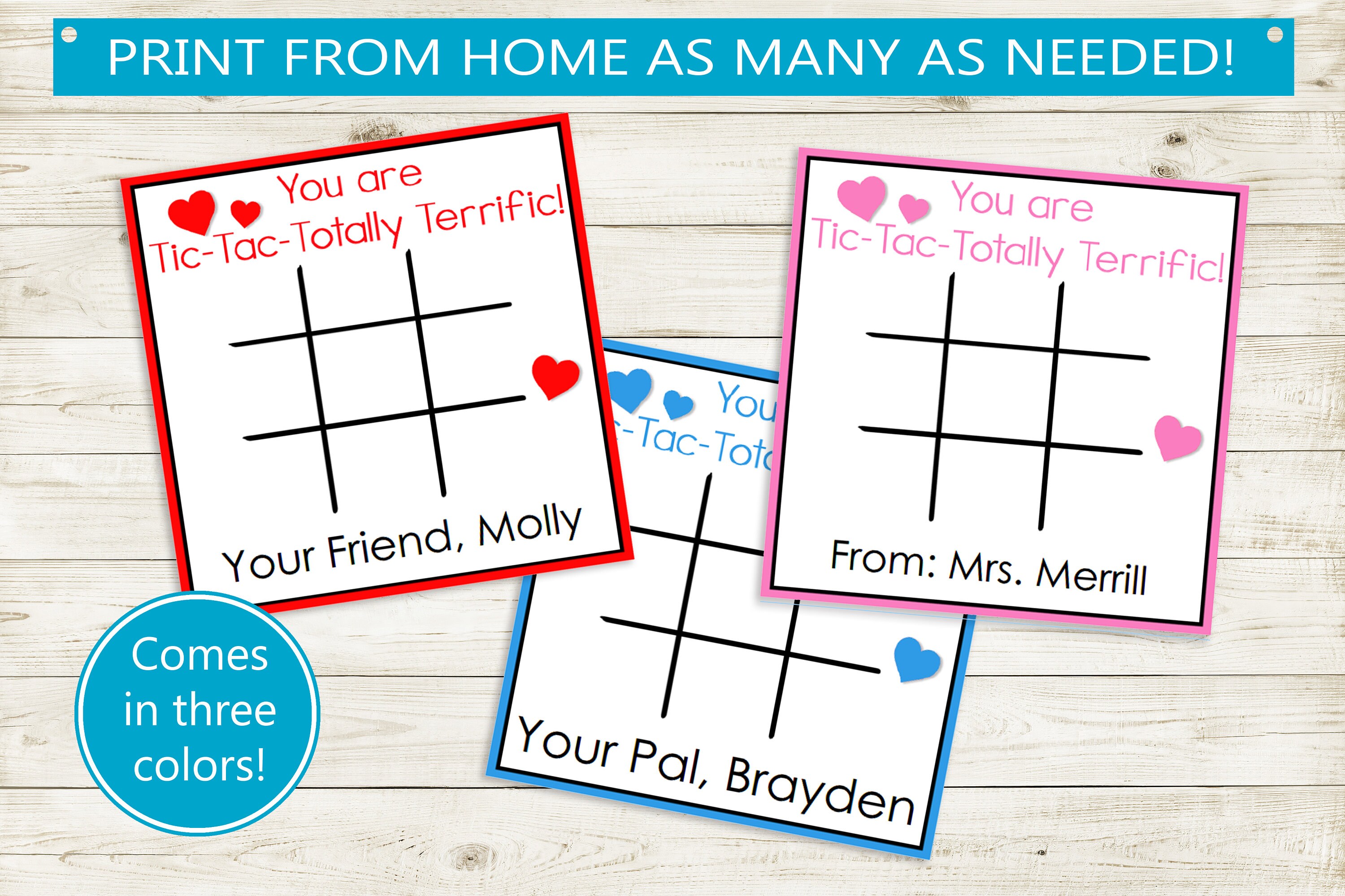 Tic-tac Toe Valentine's Day Cards // Instant Download Valentine Card ...
