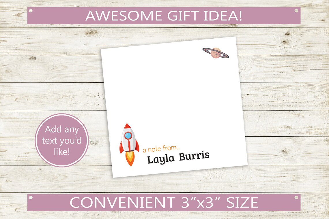Sticky Note Pads With Rocket Space Design Custom Name // Personalized ...