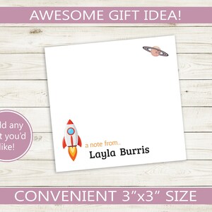 Sticky Note Pads With Rocket Space Design Custom Name // Personalized ...