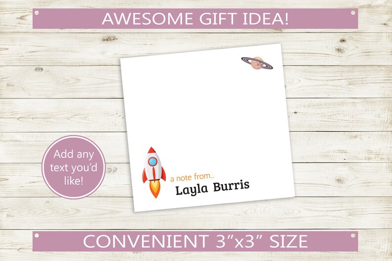 Sticky Note Pads With Rocket Space Design Custom Name // Personalized ...