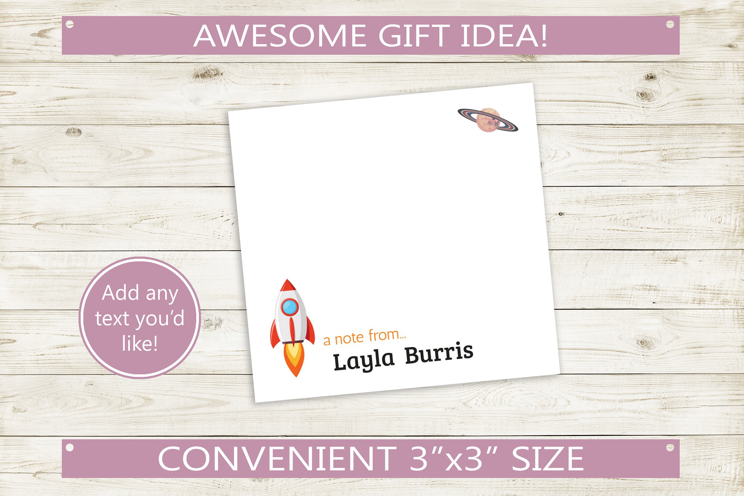Sticky Note Pads With Rocket Space Design Custom Name // - Etsy