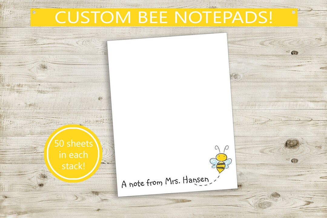 Custom Bee Notepads Name School Teacher // 50 Sheets per Stack 4x5.5 ...