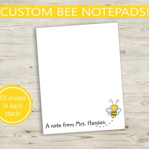 Custom Bee Notepads Name School Teacher // 50 Sheets per Stack 4"x5.5 ...