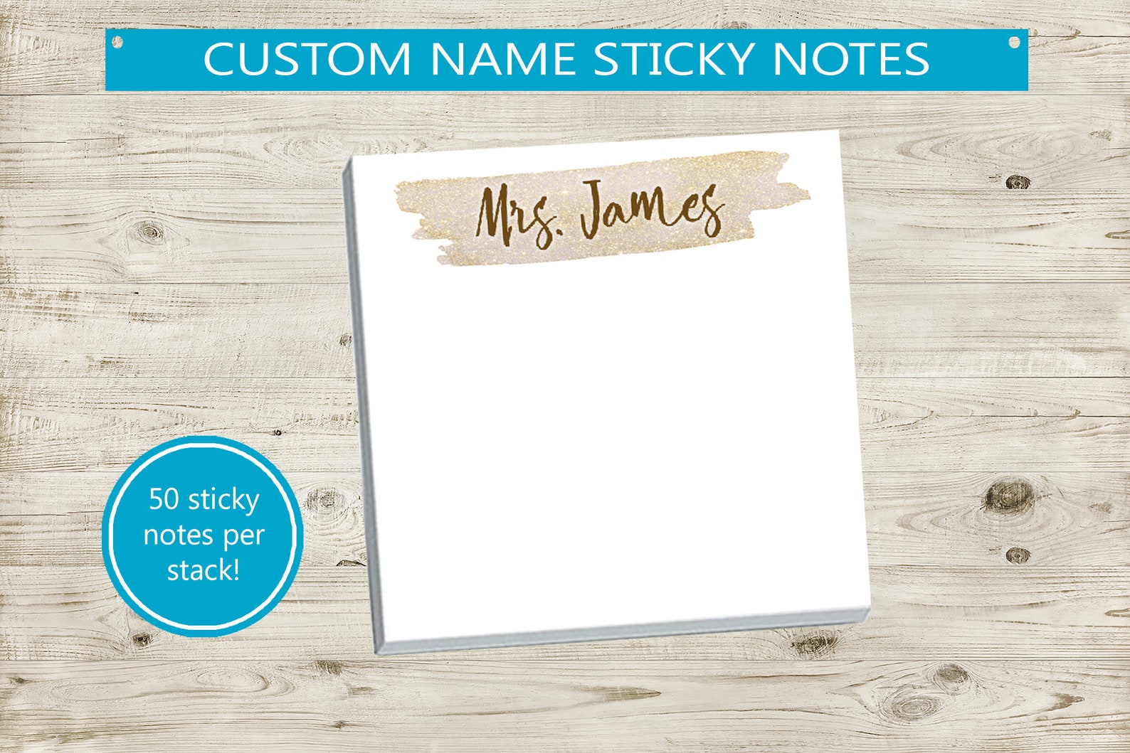 Personalized Sticky Notes With Custom Name and Gold Design // - Etsy