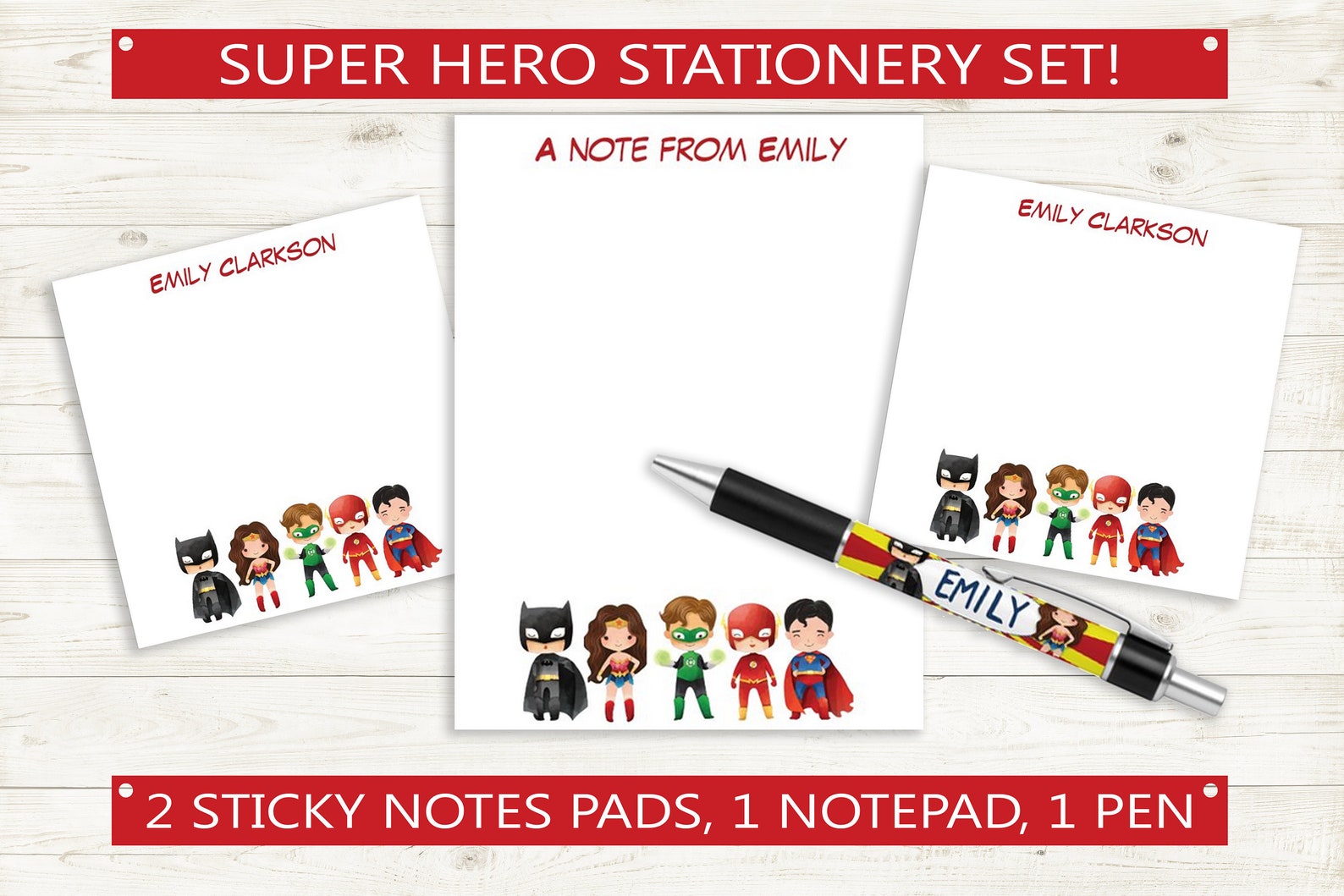 Custom Superhero Stationery Set 4 Items 2 Sticky Note - Etsy