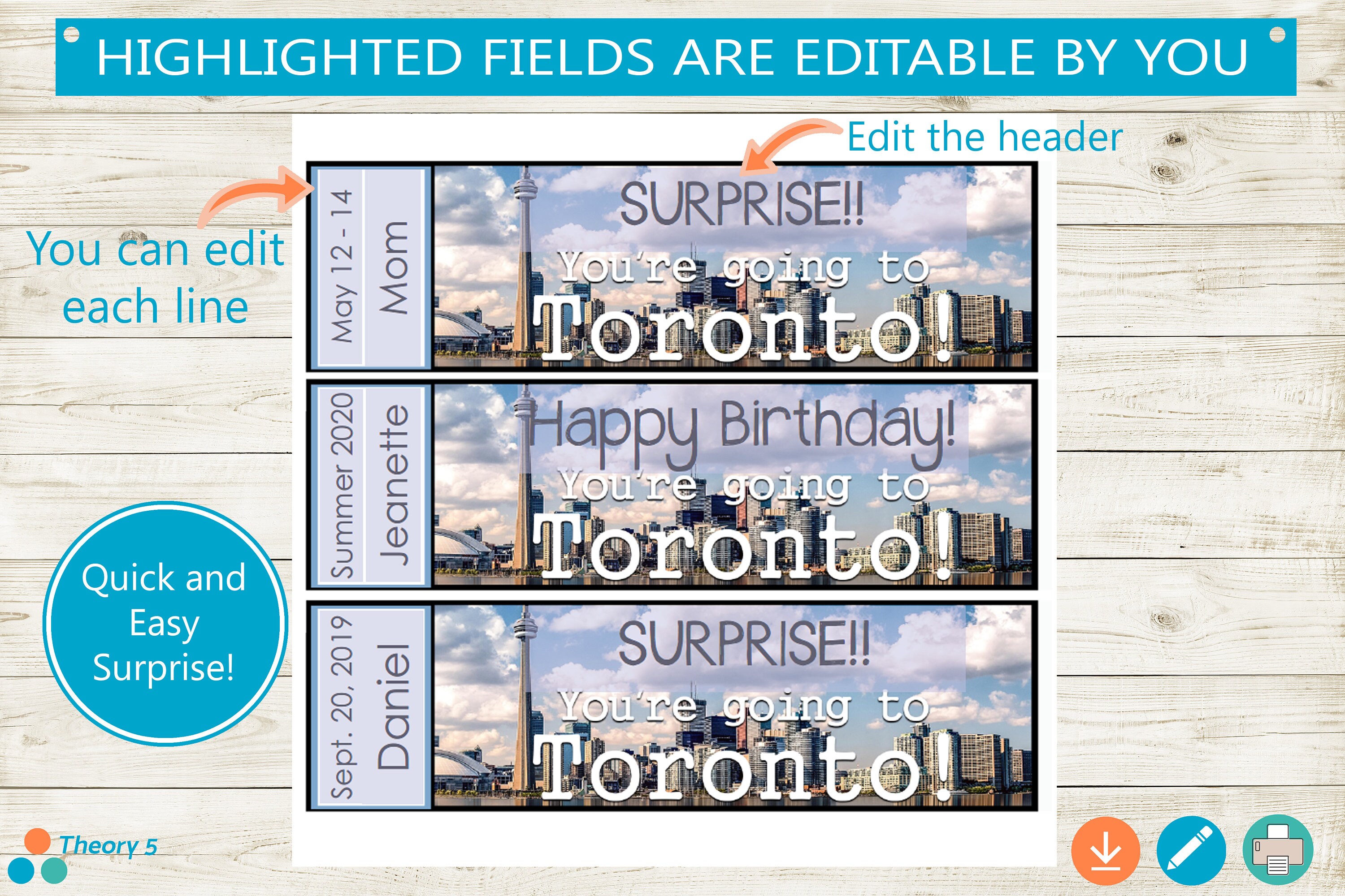 Printable SURPRISE Tickets to Toronto // Adobe Editable PDF // | Etsy