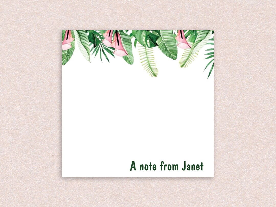 Personalized Sticky Notes With Custom Text and Tropical Leaves Design ...