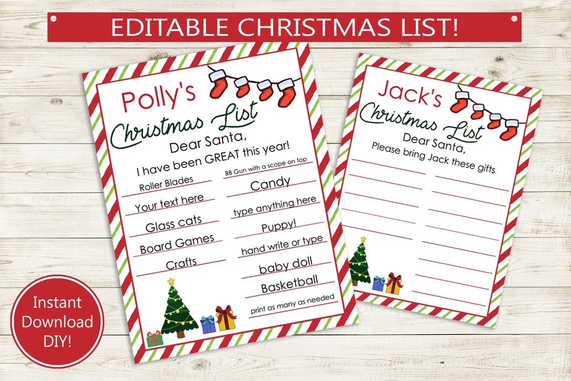 Editable and Printable Christmas List // Print From Home - Etsy