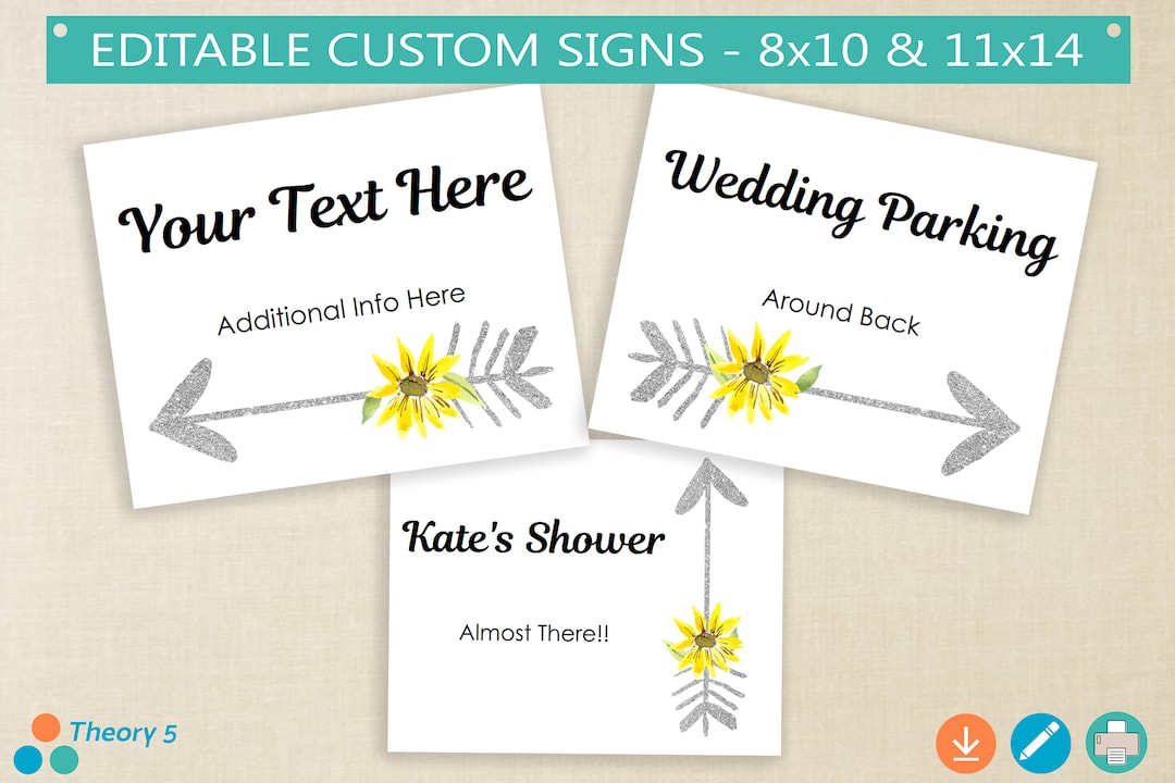 Editable Sunflower Arrow Signs // Instant Download PDF // 3 Directions ...