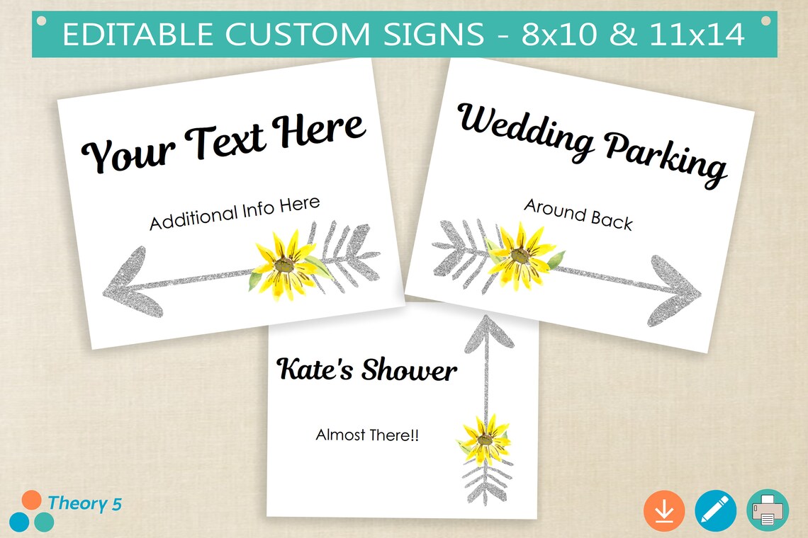 Editable Sunflower Arrow Signs // Instant Download PDF // 3 | Etsy