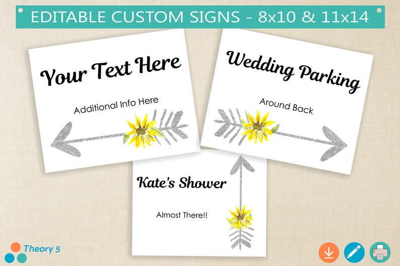 Editable Sunflower Arrow Signs // Instant Download PDF // 3 Directions ...