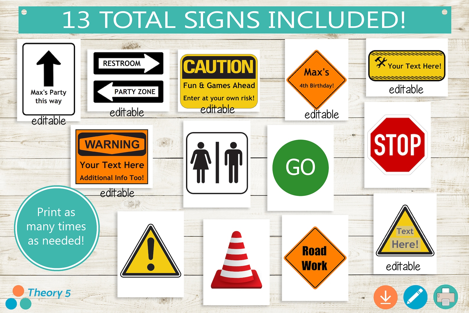 Construction Party Signs // Instant Download Editable PDF // - Etsy