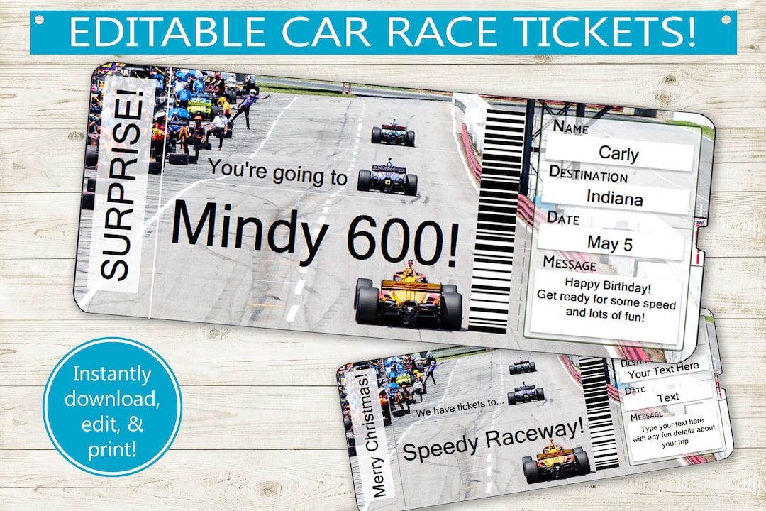 Printable and Editable Car Racing Tickets // Adobe Editable PDF ...
