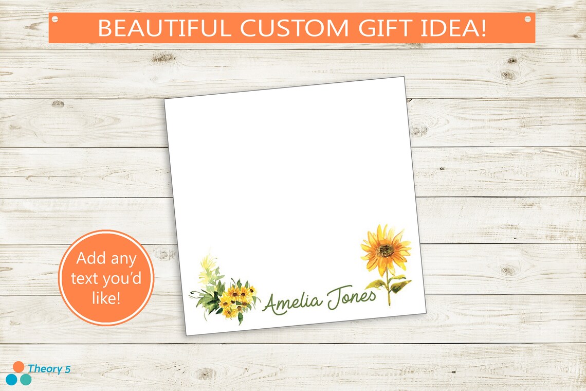 Sunflower Custom Sticky Notes // Personalize Gift Idea for Coworker ...