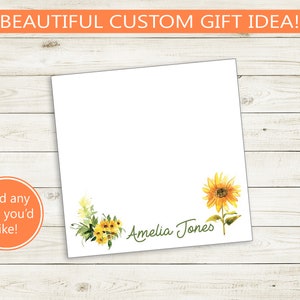 Sunflower Custom Sticky Notes // Personalize Gift Idea for Coworker ...
