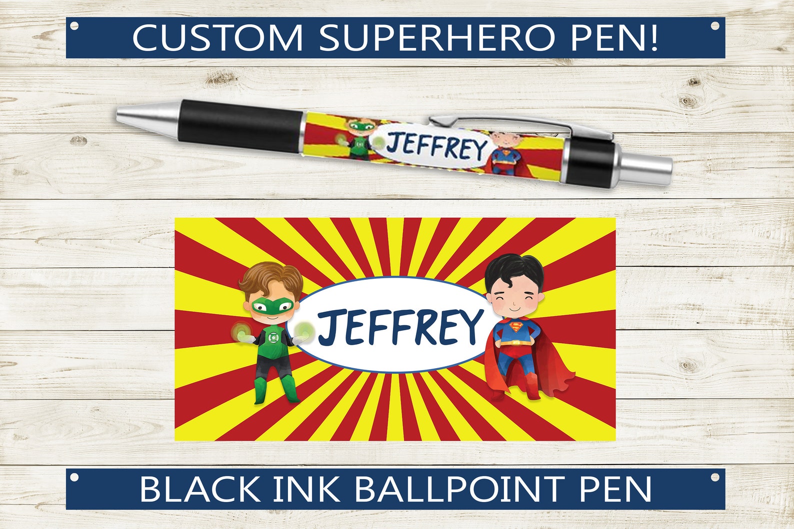 Custom Pen Superhero Design // Black Ink Ballpoint Pen With ...