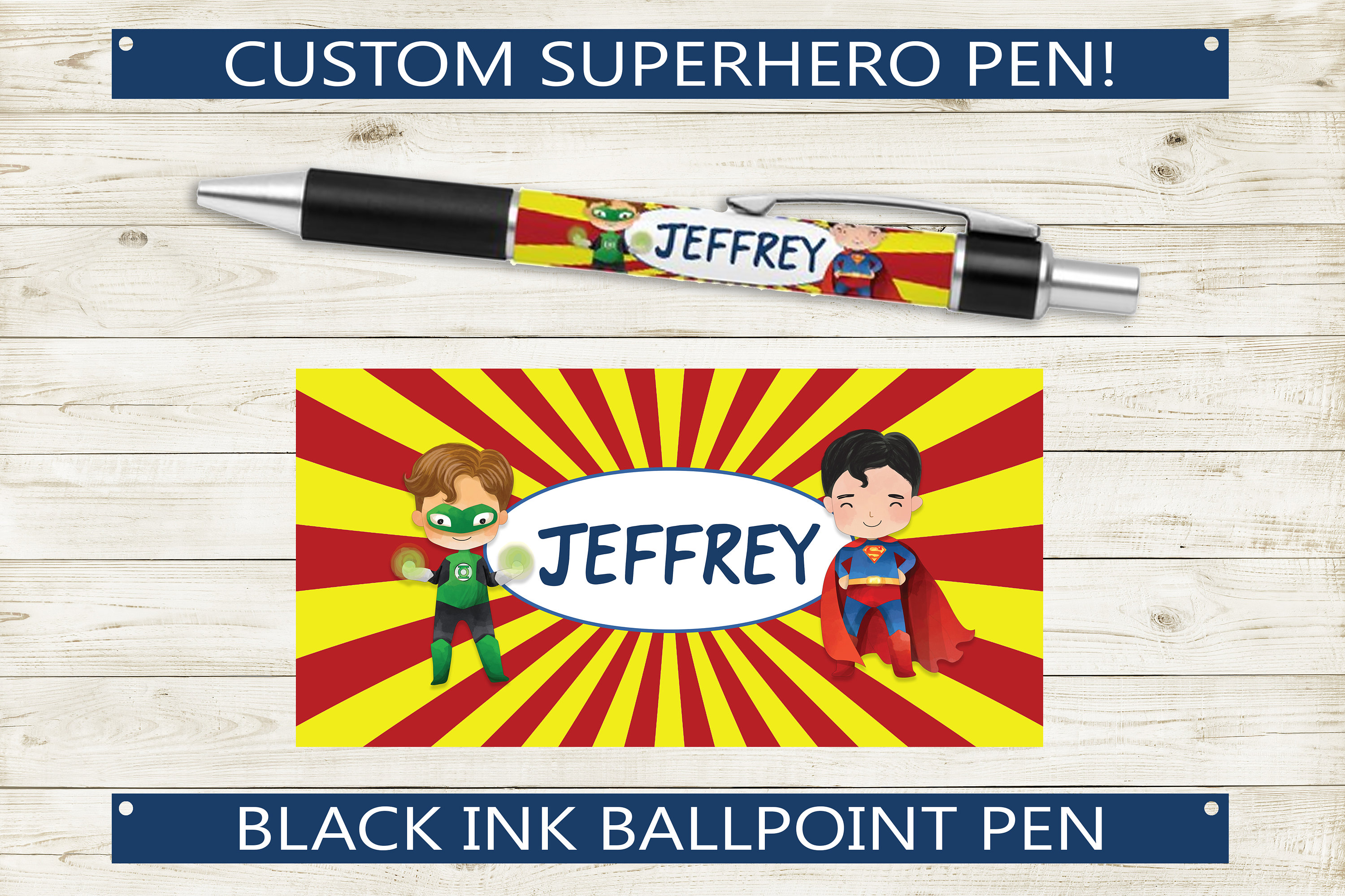Custom Pen Superhero Design // Black Ink Ballpoint Pen With | Etsy