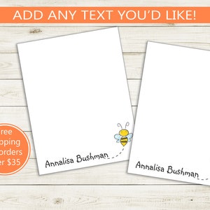 Custom Bee Notepads Name School Teacher // 50 Sheets per Stack 4"x5.5 ...
