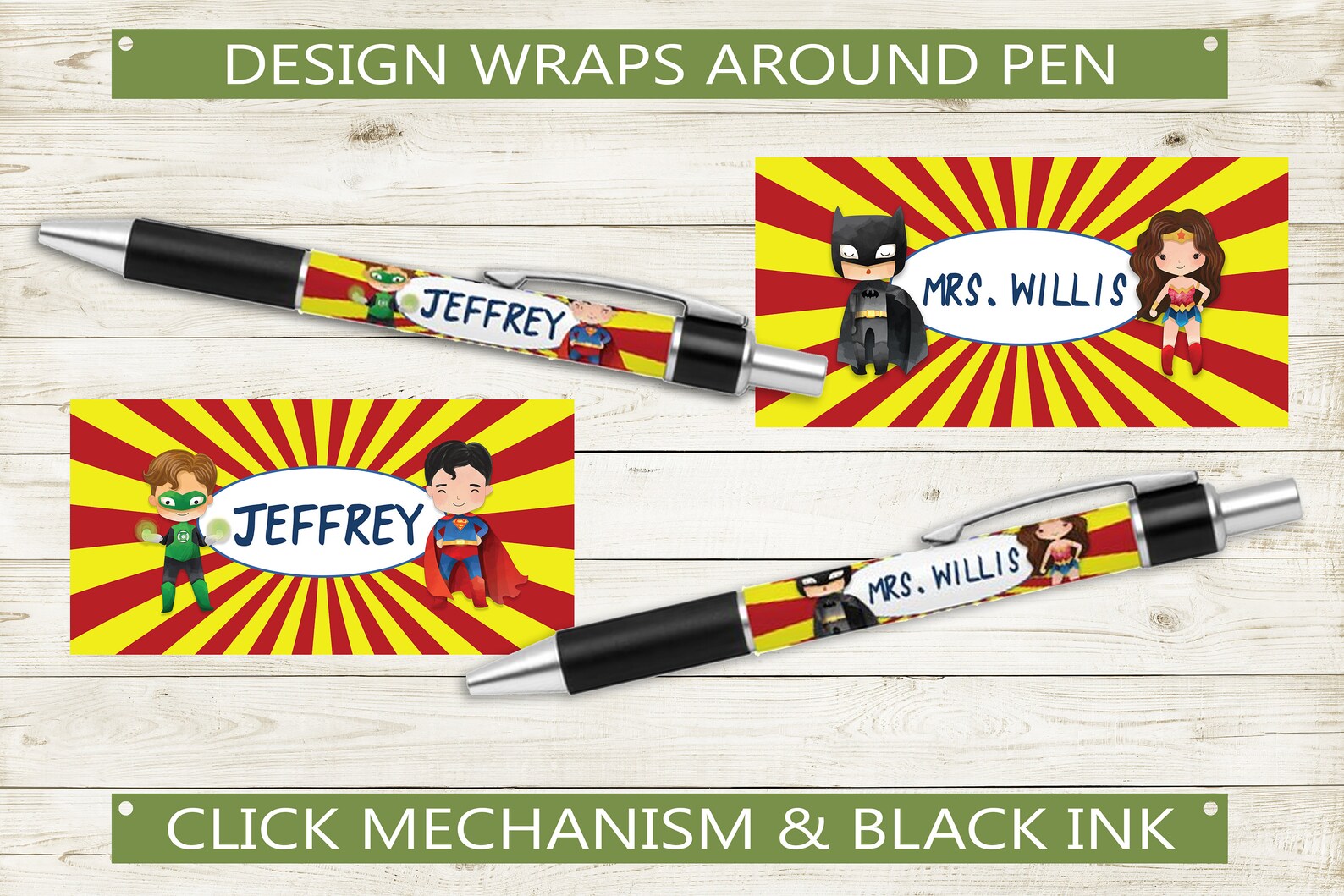 Custom Pen Superhero Design // Black Ink Ballpoint Pen With | Etsy