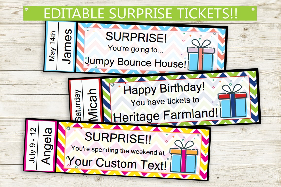 Editable PDF Surprise Tickets for Any Gift // Adobe Editable PDF ...