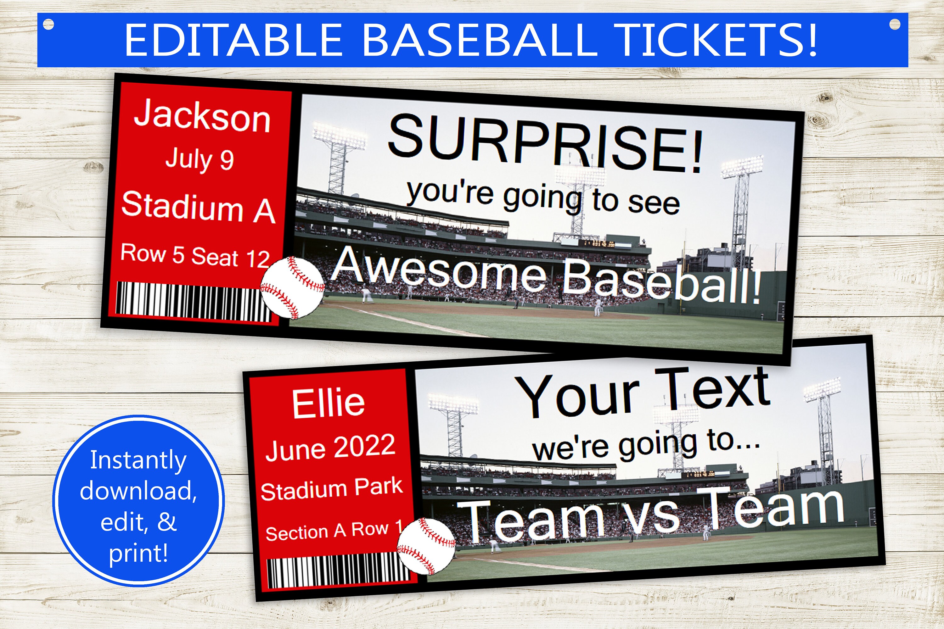 Baseball Tickets Printable and Editable // Adobe PDF File // - Etsy