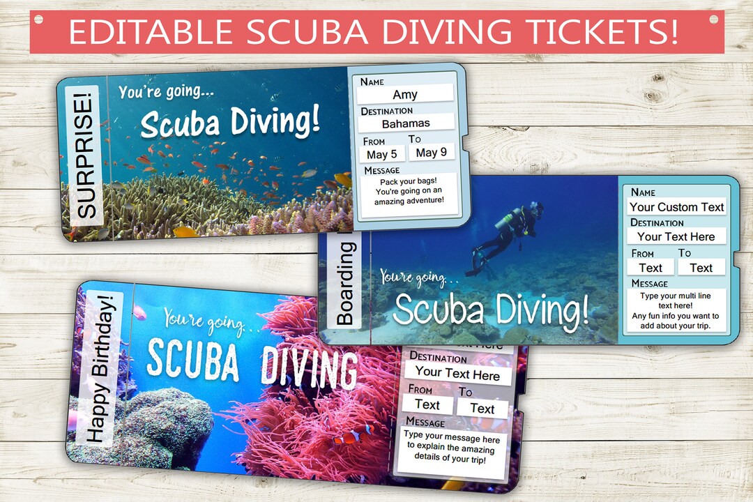 Scuba Diving Tickets Custom Boarding Pass // Printable Adobe Editable ...