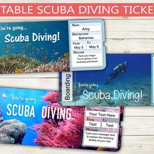 Scuba Diving Tickets Custom Boarding Pass // Printable Adobe Editable ...