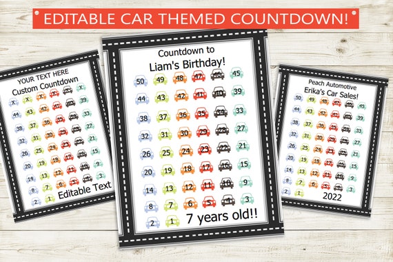 Car Countdown Printable // Editable PDF // Instant Download | Etsy