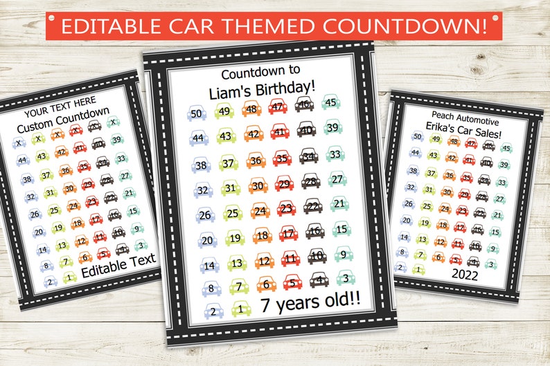 Car Countdown Printable // Editable PDF // Instant Download | Etsy