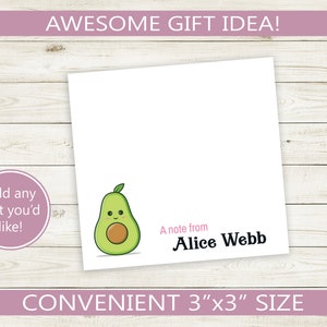 Personalized Sticky Notes With Avocado Design and Custom Name // 3"x3 ...