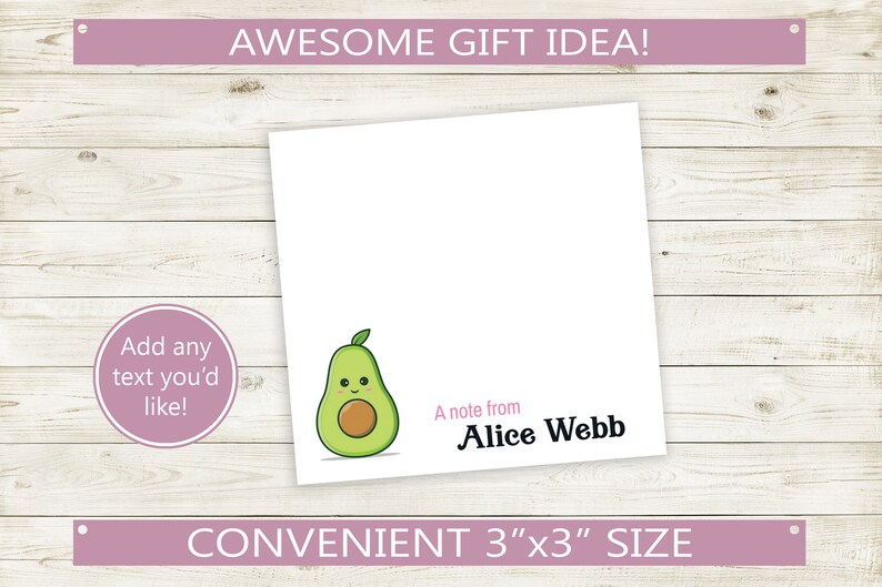 Personalized Sticky Notes With Avocado Design and Custom Name // 3"x3 ...