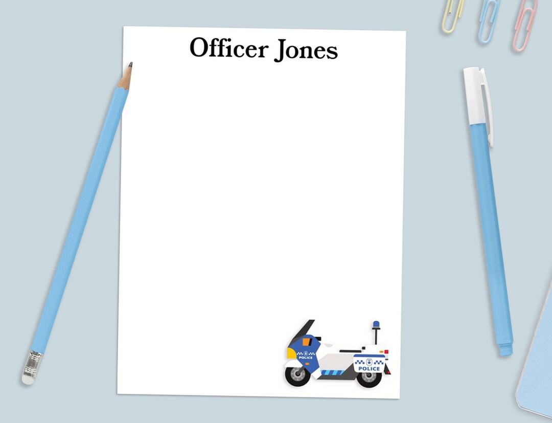 Custom Notepad With Police Motorcycle Design and Personalized Text / 50 ...