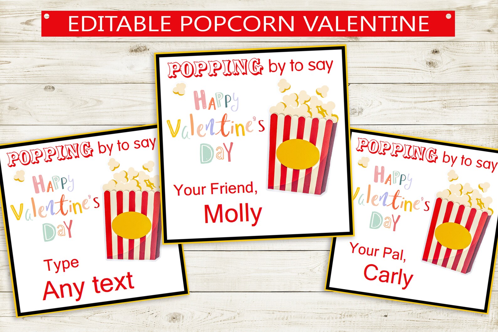 Popcorn Valentine's Day Cards // Instant Download | Etsy