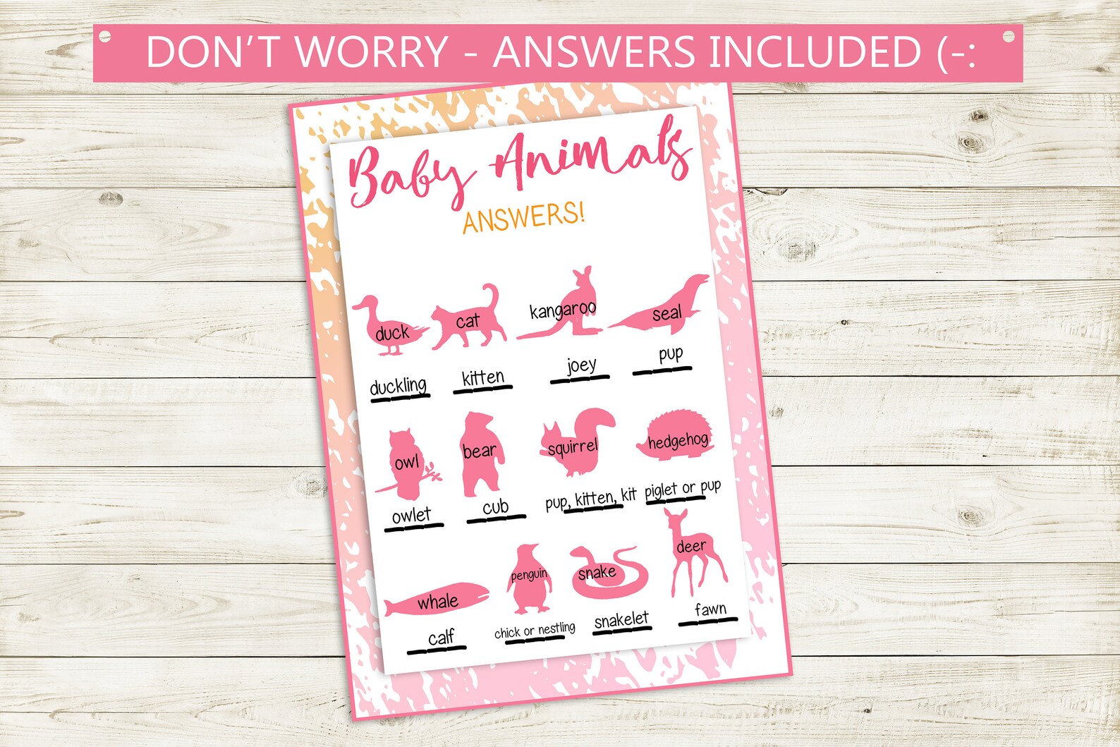 Baby Shower Printable Game Name Baby Animals // Pink Orange, Template ...