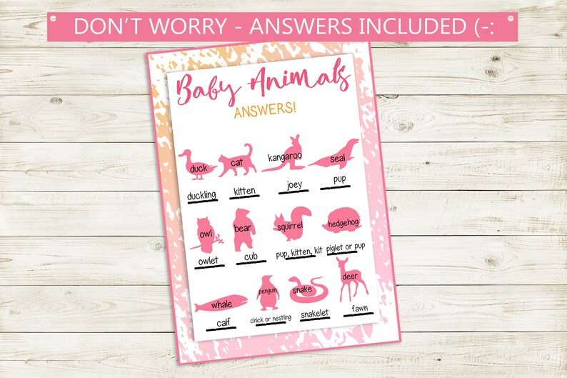 Baby Shower Printable Game Name Baby Animals // Pink Orange - Etsy