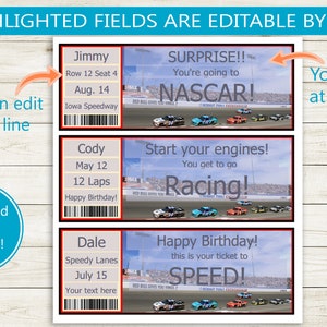 Printable and Editable Car Racing Tickets // Adobe Editable PDF ...