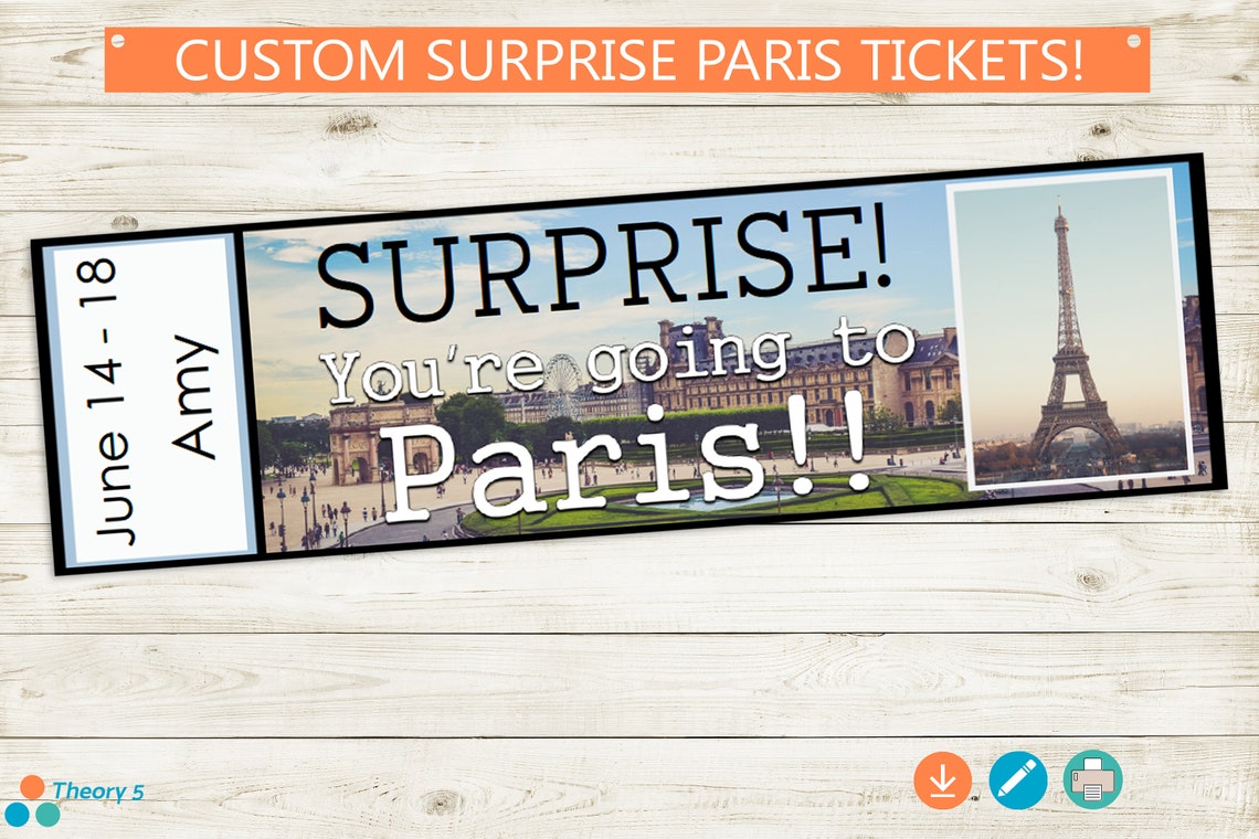 Printable and Editable Paris Tickets Adobe Editable PDF Trip | Etsy