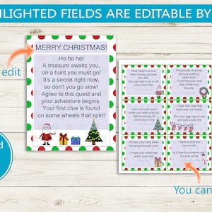 Printable Christmas Treasure Hunt Clues // Instant Download Jpg, Santa ...