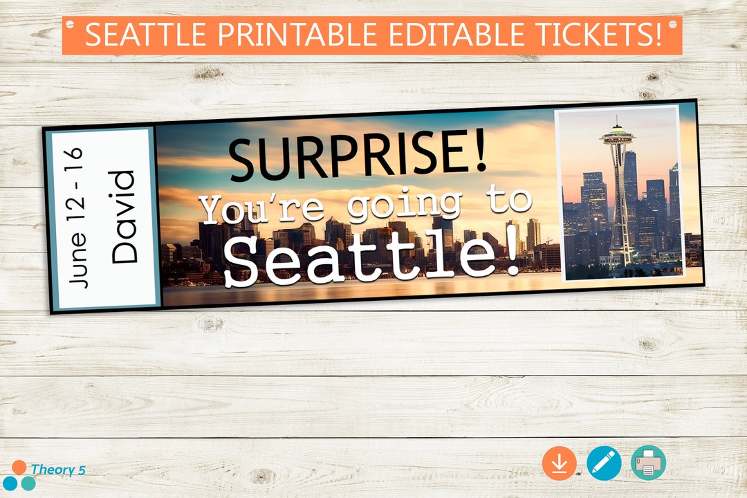 Printable and Editable Tickets to Seattle // Adobe Editable PDF // Trip ...